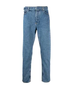 Off-White Belted Straight Leg Cropped Jeans - Blue