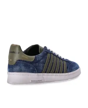 Dsquared2 Round Toe Denim Lace-up Sneakers - Blue