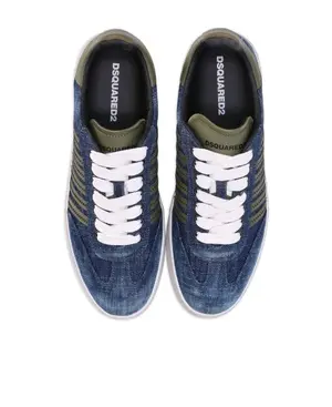 Dsquared2 Round Toe Denim Lace-up Sneakers - Blue