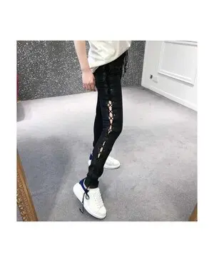 BEN TAVERNITI UNRAVEL PROJECT Side-laced Skinny Jeans - Black