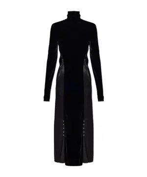 LANVIN Velvet-panel Open-back Turtleneck Dress