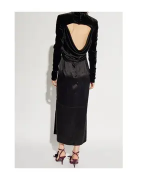 LANVIN Velvet-panel Open-back Turtleneck Dress