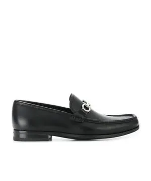 FERRAGAMO Leather Horsebit Loafers - Black