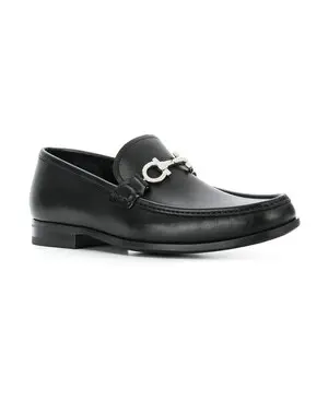 FERRAGAMO Leather Horsebit Loafers - Black