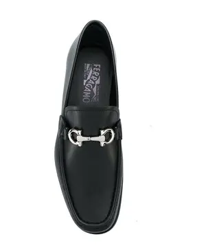 FERRAGAMO Leather Horsebit Loafers - Black