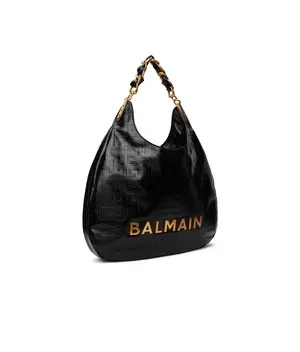 Balmain 1945 Soft Hobo Crinkled Leather Tote Bag With Monogram