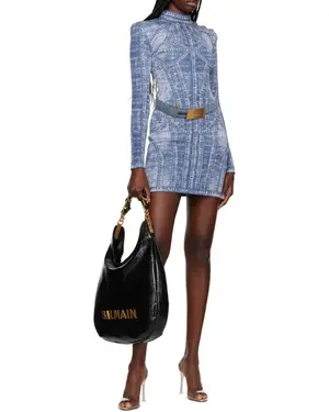 Balmain 1945 Soft Hobo Crinkled Leather Tote Bag With Monogram
