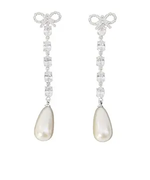 SELF-PORTRAIT Crystal And Faux Pearl Drop Earrings - Silver