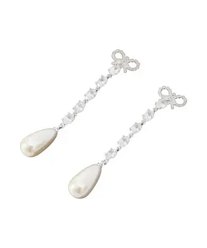 SELF-PORTRAIT Crystal And Faux Pearl Drop Earrings - Silver