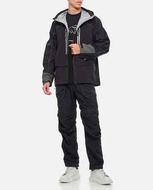 AND WANDER Logo Printed Hooded Jacket - Black