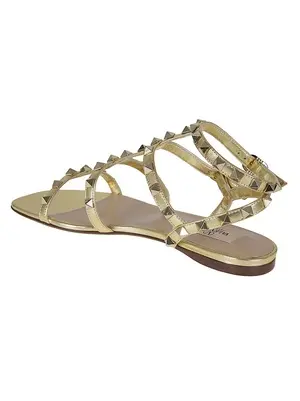 Valentino Garavani Rockstud T-strap Flat Sandals - Bronze