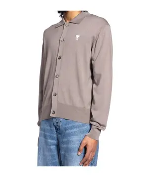 Ami Button-front Lapel Knit Jumper - Grey