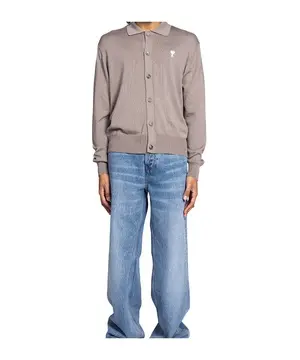 Ami Button-front Lapel Knit Jumper - Grey