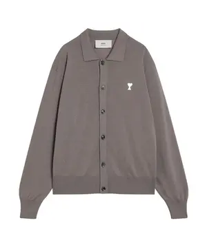 AMI Paris De Coeur Knitted Cardigan - Grey