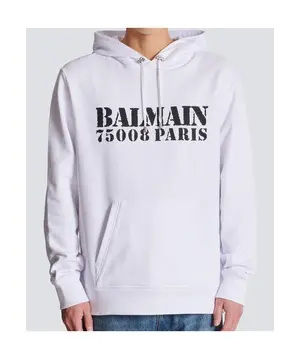 Balmain Logo Stamp Printed Hoodie - White