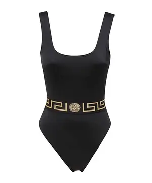Versace Medusa Belted Sleeveless One-piece Swimsuit - Black