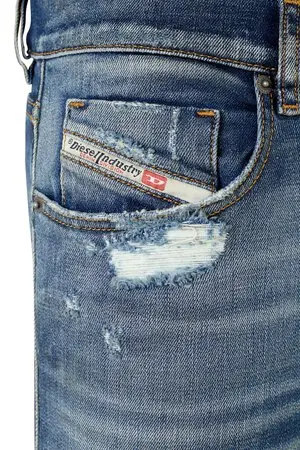 DIESEL® D-strukt Distressed Fitted Jeans - Blue