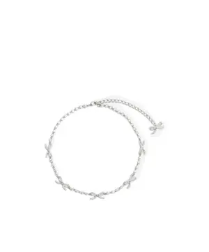 SELF-PORTRAIT Crystal Bow Embellished Necklace - Silver