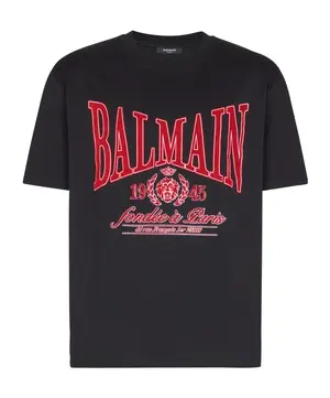 Balmain Flocked College Print Short-sleeved T-shirt
