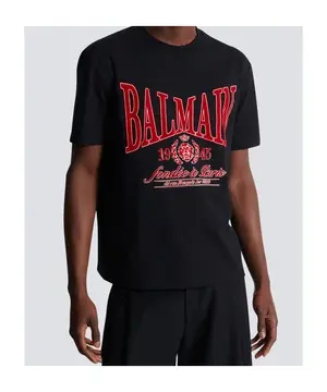Balmain Flocked College Print Short-sleeved T-shirt