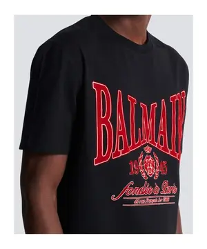 Balmain Flocked College Print Short-sleeved T-shirt