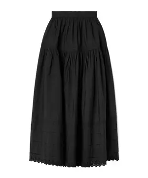 DÔEN High Waist Scalloped Cotton Skirt - Black