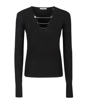 Patrizia Pepe Chain Detail V-neck Cropped Sweater