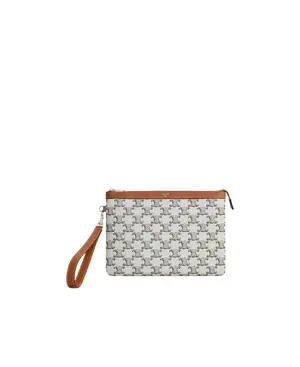 Celine Pouch With Strap In Triomphe Canvas And Calfskin - White