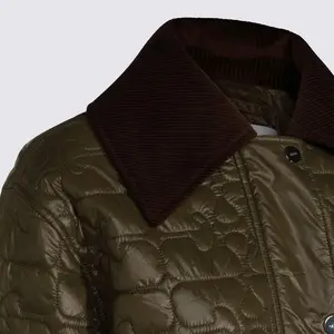 GANNI Quilted Midi Jacket With Classic Collar - Green