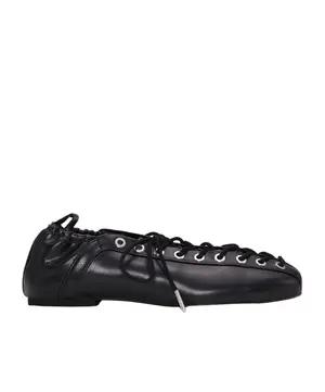 GANNI Square-toe Lace-up Ballerinas - Black