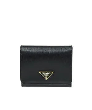 Prada Logo Plaque Wallet - Black