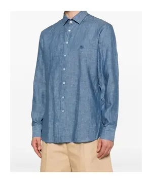 Etro Logo Embroidered Long Sleeved Shirt - Blue