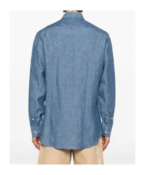 Etro Logo Embroidered Long Sleeved Shirt - Blue