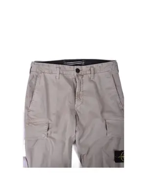 Stone Island Beige Logo Patch Cargo Trousers - Gray
