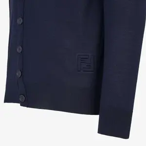 Fendi V-neck Buttoned Cardigan With Ff Embossing - Blue