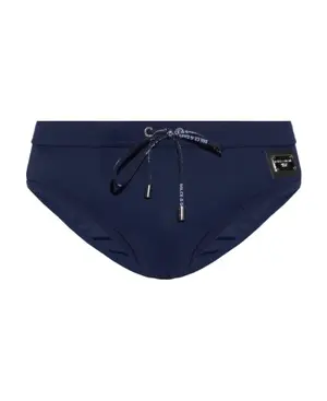 Dolce & Gabbana Logo Patch Drawstring Swim Shorts - Blue