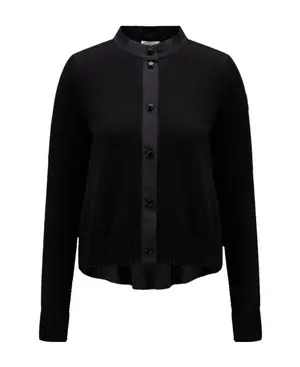 Moncler Wool Cardigan With Satin Accents - Black
