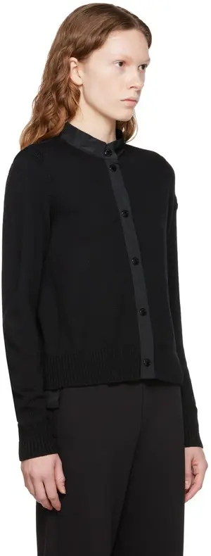 Moncler Wool Cardigan With Satin Accents - Black