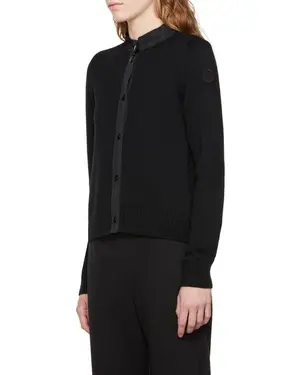 Moncler Wool Cardigan With Satin Accents - Black