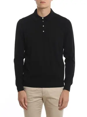 DRUMOHR Long-sleeve Woolen Polo Pullover - Black