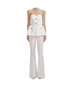 SELF-PORTRAIT Stretch Crepe Jumpsuit With Zippered Closure And Pockets - White