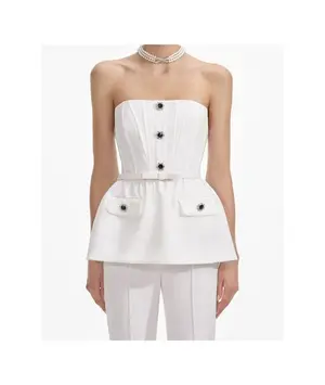 SELF-PORTRAIT Strapless Crepe Jumpsuit - White