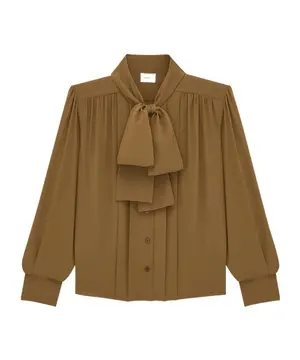 Saint Laurent Lavallière Padded Shoulder Blouse