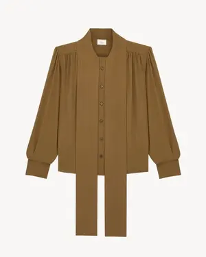 Saint Laurent Lavallière Padded Shoulder Blouse