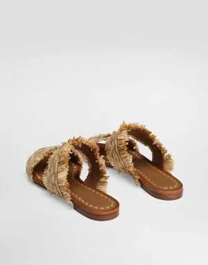 Dolce & Gabbana Braided Raffia Fringe Slides