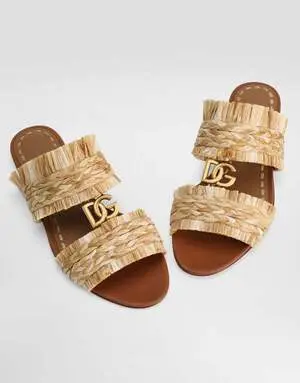 Dolce & Gabbana Braided Raffia Fringe Slides