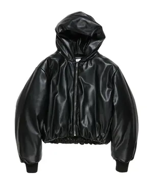 Acne Studios Hooded Leather Jacket With Pleated Hem