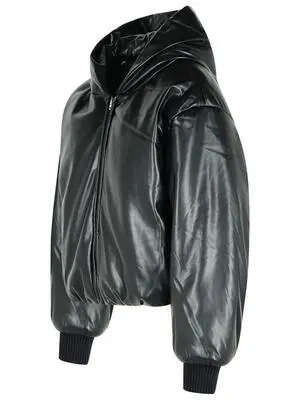 Acne Studios Hooded Leather Jacket With Pleated Hem