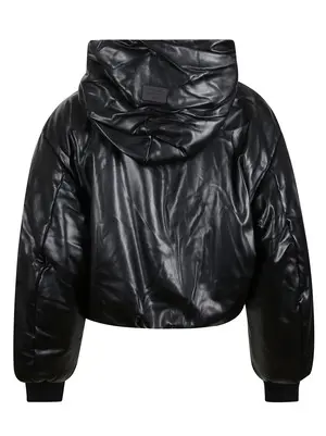 Acne Studios Hooded Leather Jacket With Pleated Hem
