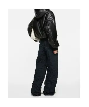 Acne Studios Hooded Leather Jacket With Pleated Hem